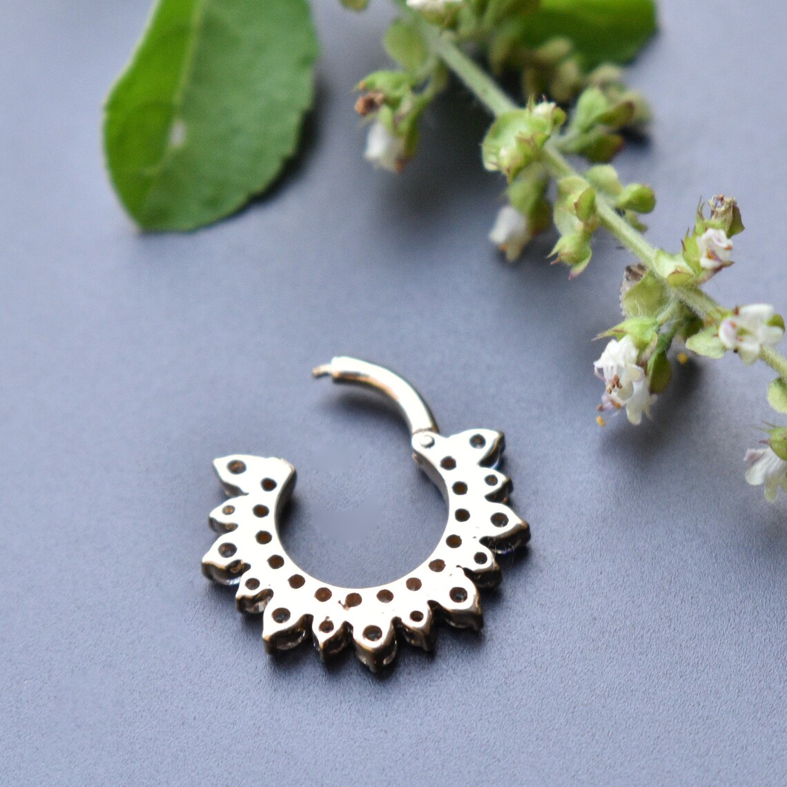 Natural Diamond Septum Daith Ring in 14K Solid Gold 16g 18g | Etsy