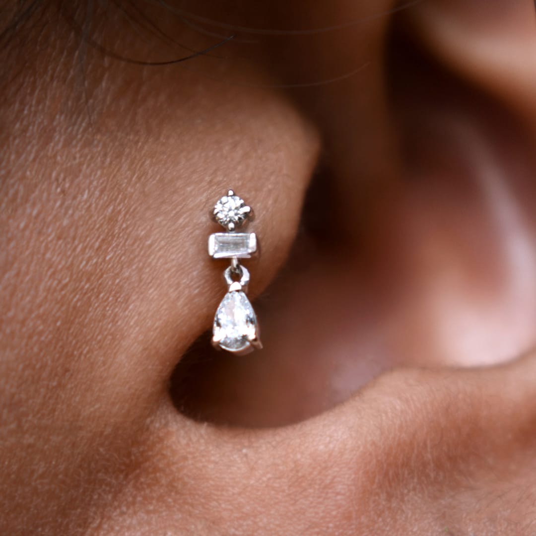 Multishaped Natural Diamond Tiny Dangle Earring, 14k 18k Solid Gold ...