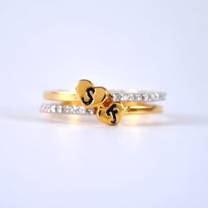Two Initial Ring, Natural Diamond 2 Letter Heart Ring, 14K 18k Solid ...