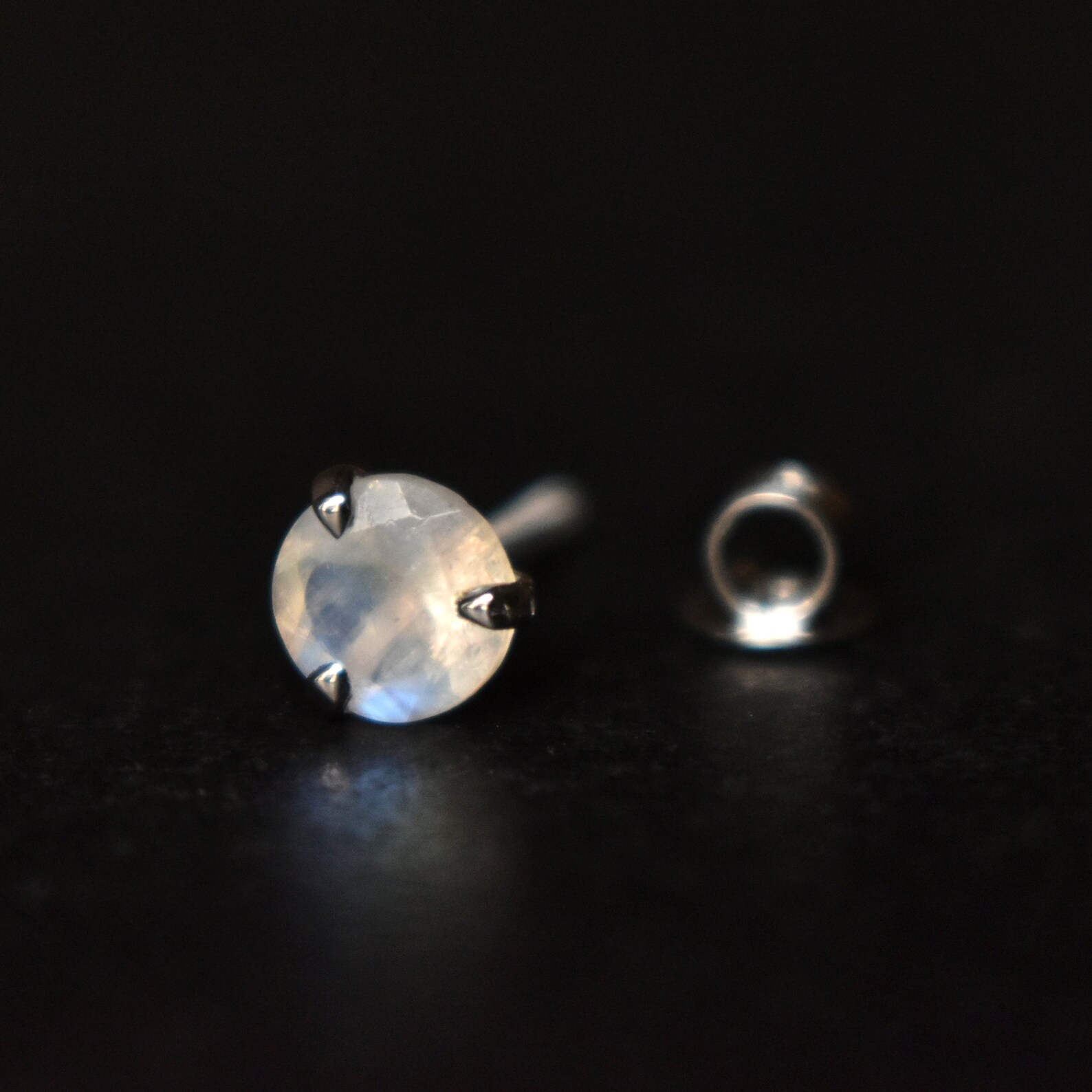 2-5mm Rainbow Moonstone Stud in 3 Prong Martini Setting, 14k Solid Gold ...