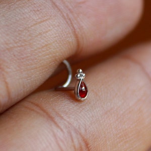 14k 18k Solid Gold Red Enamel Nose Stud, 22g C/L Twist Wire Pear ...