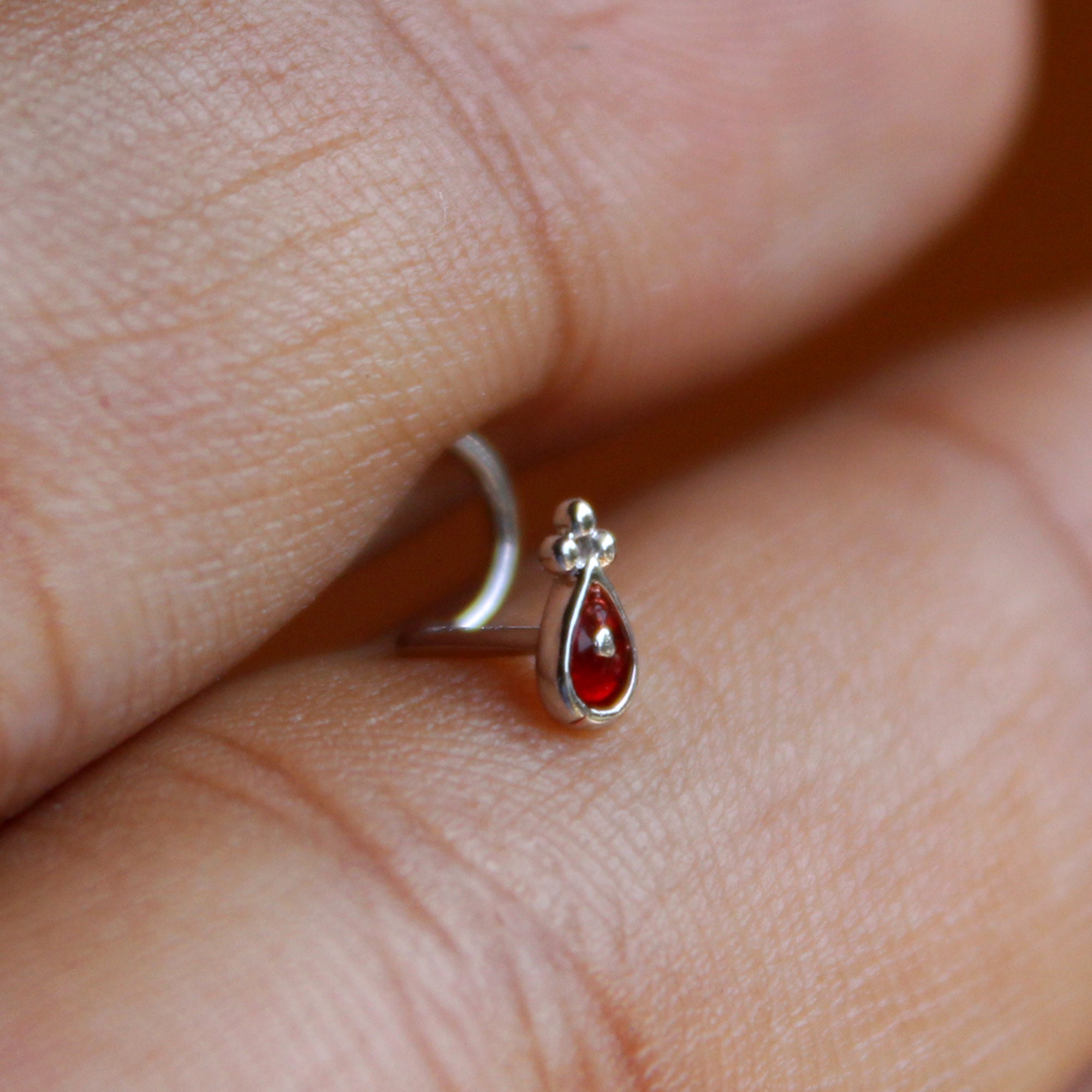 14k 18k Solid Gold Red Enamel Nose Stud, 22g C/L Twist Wire Pear ...