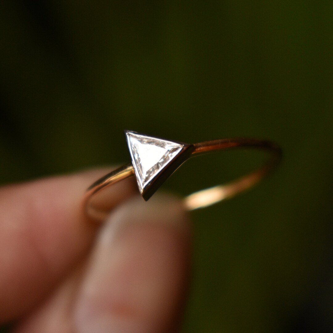 Trillion Cut Natural Diamond Ring, 14k Solid Gold Triangle Diamond ...