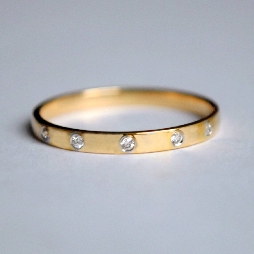 2mm 5 Flush Set Diamond Wedding Ring 14k 18k Solid Gold Stack - Etsy