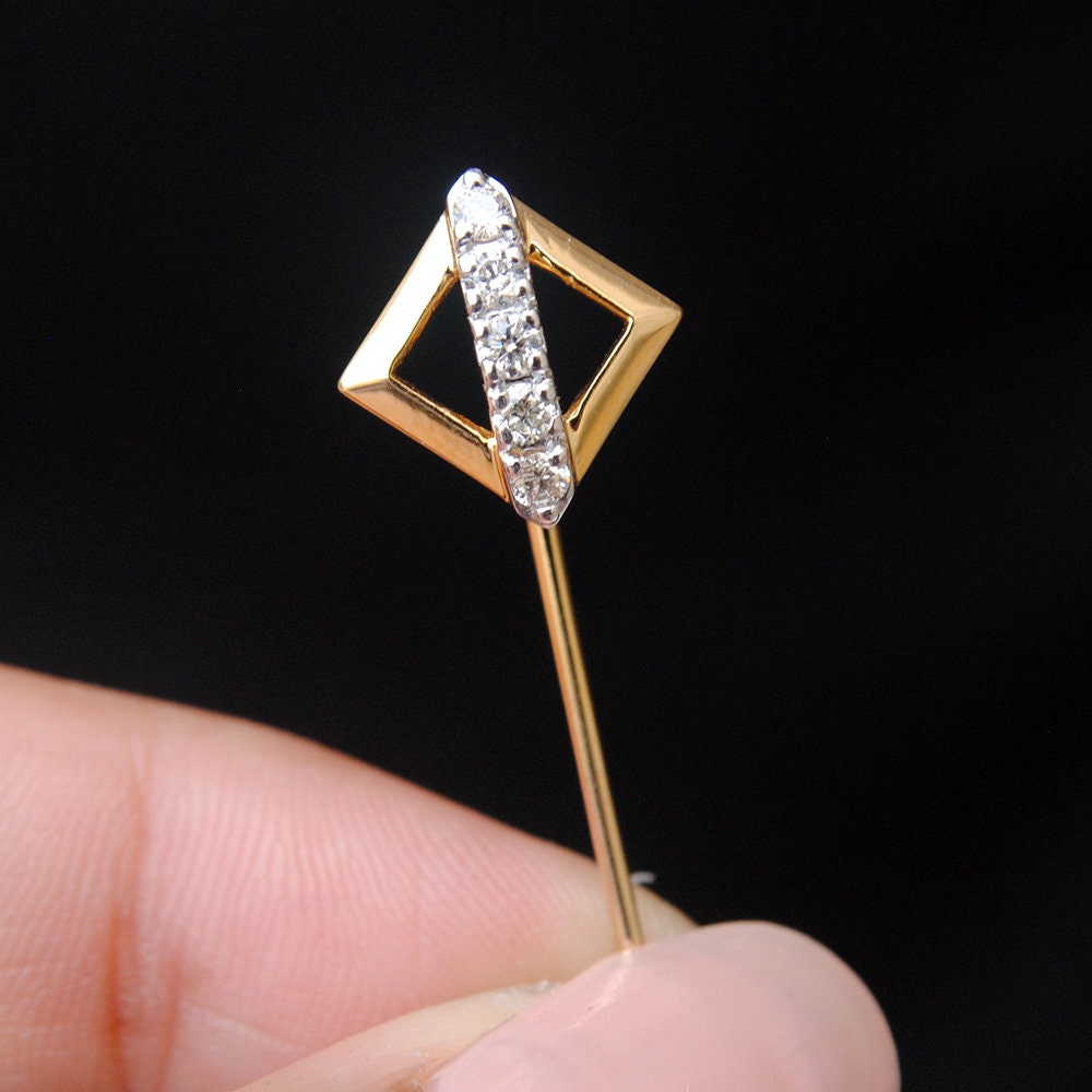 Diamond Lapel Pin in 14K Solid Gold Diamond Stick Pin for - Etsy Canada