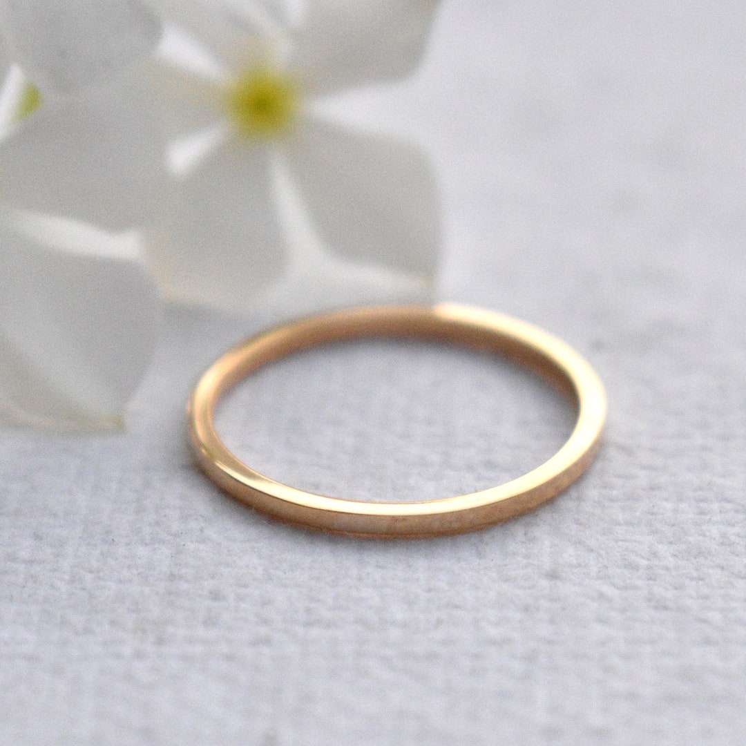 1mm Square Solid 14k Solid Gold Band, Thin Straight Stack Ring, Dainty ...