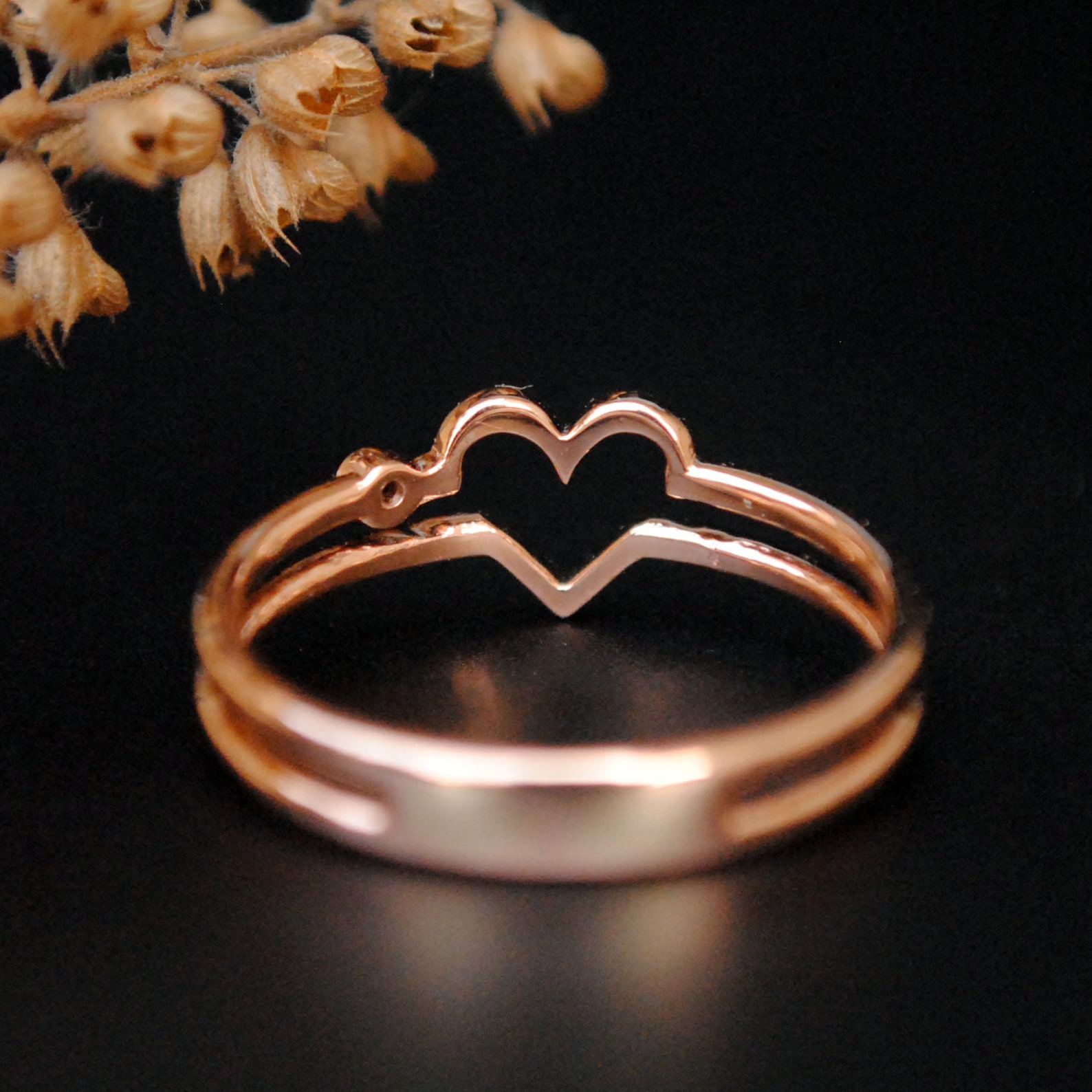 Love Heart Ring With Small Diamond in 14K Solid Gold Double - Etsy