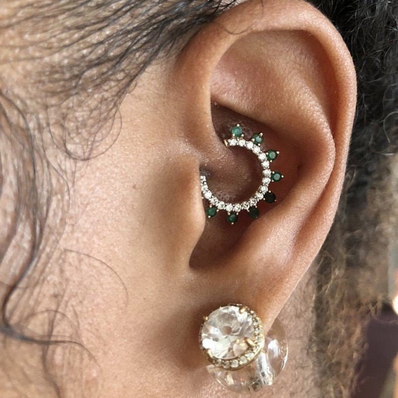 6-12mm Emerald & Diamond Clicker Hoop 14k 18k Solid Gold - Etsy