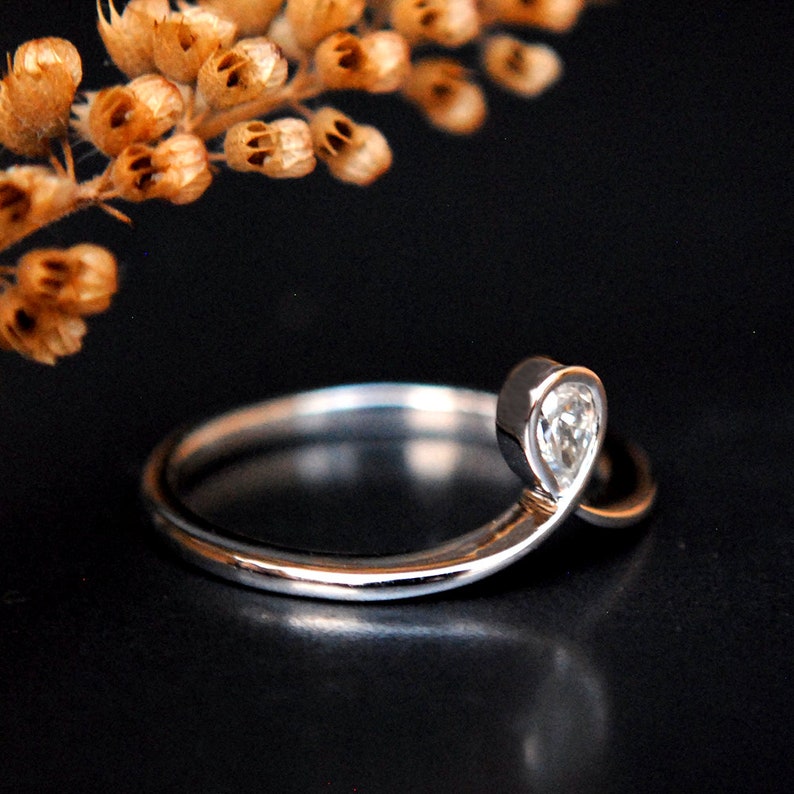 Pear Diamond Bezel Set Loop Engagement Ring in Solid 14K Gold - Etsy