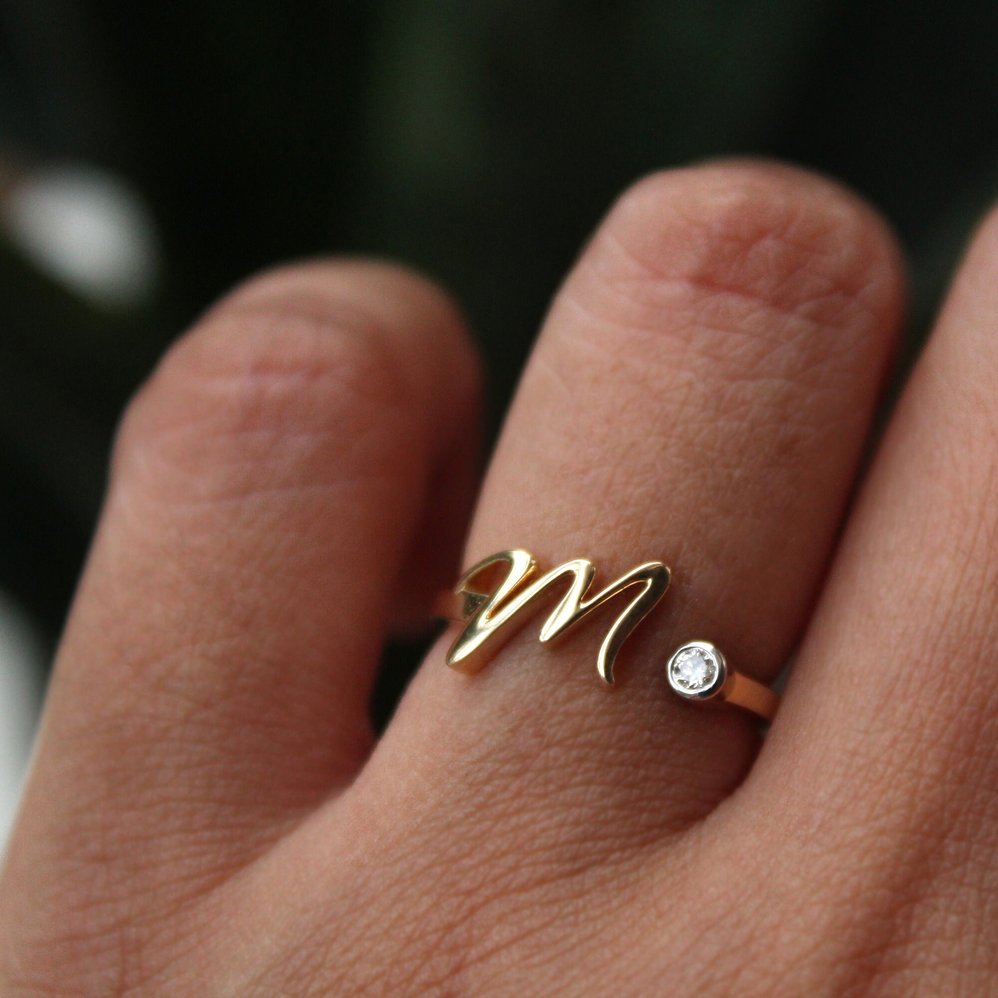 Custom Initial Open Ring Solid 14K 18K Gold Lower Case Alphabet Ring Open Gold Letter Diamond Ring Pet Initial Personalized Ring