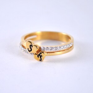 Two Initial Ring, Natural Diamond 2 Letter Heart Ring, 14K 18k Solid ...