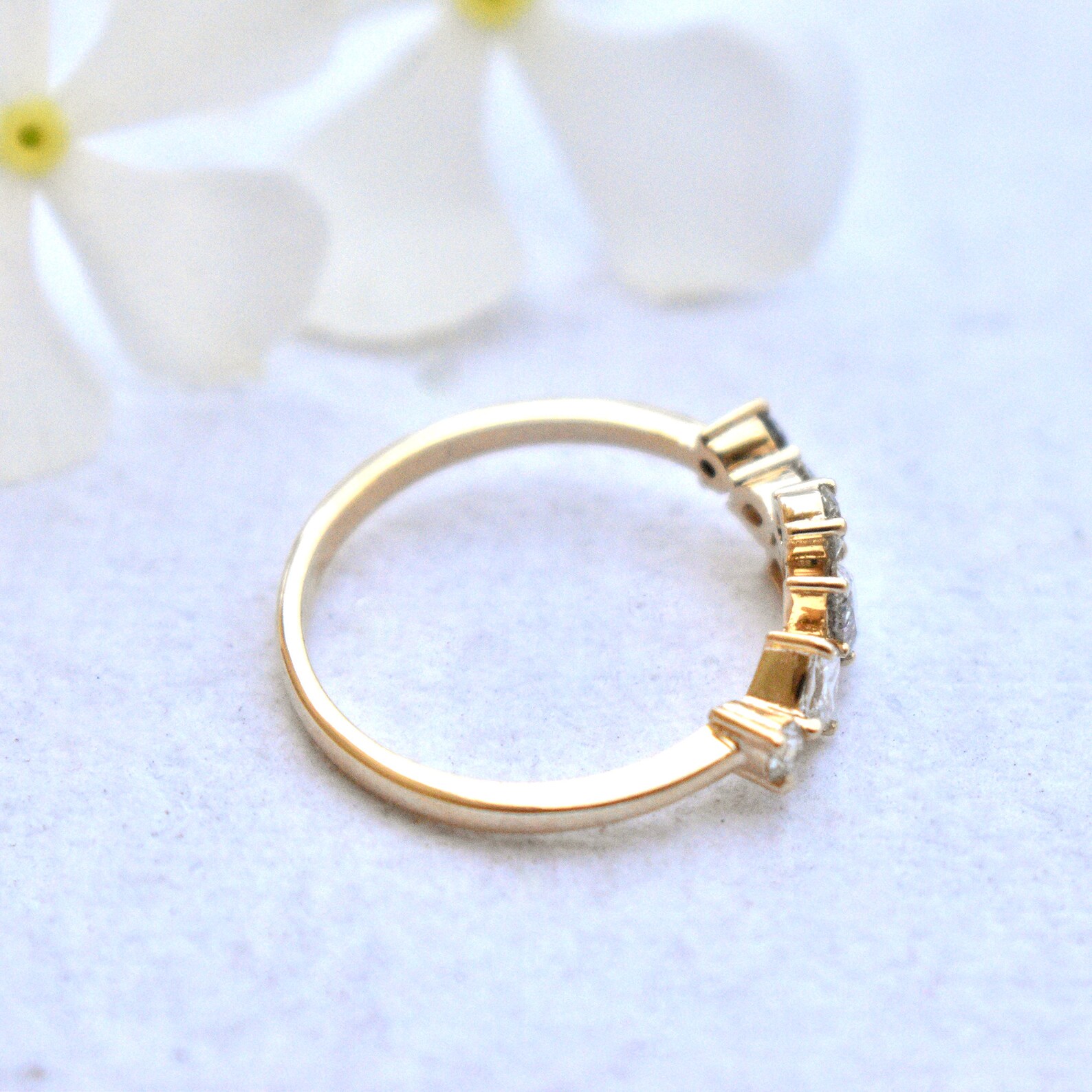 Diamond Asymmetric Cluster Band Solid 14k 18k Gold Ring With - Etsy