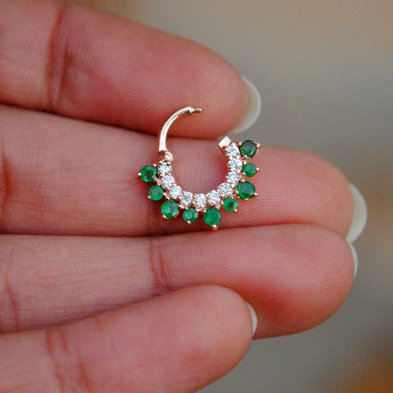 6mm 13mm Emerald Diamond Septum Daith Ring 14K 18K Solid - Etsy