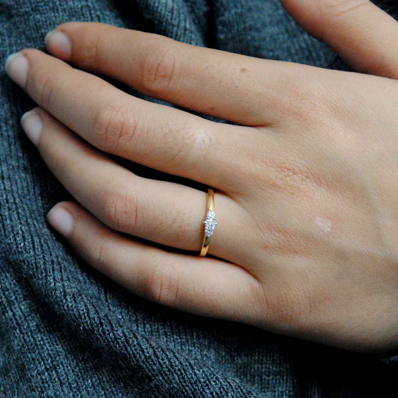 3 Diamond Engagement Ring Simple Three Round Diamond - Etsy