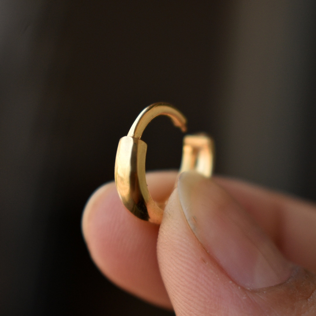 10mm 14k Solid Gold Chunky Hoop Earrings, 14k 18k Gold Huggie Clicker, Thick Earring for Men ...