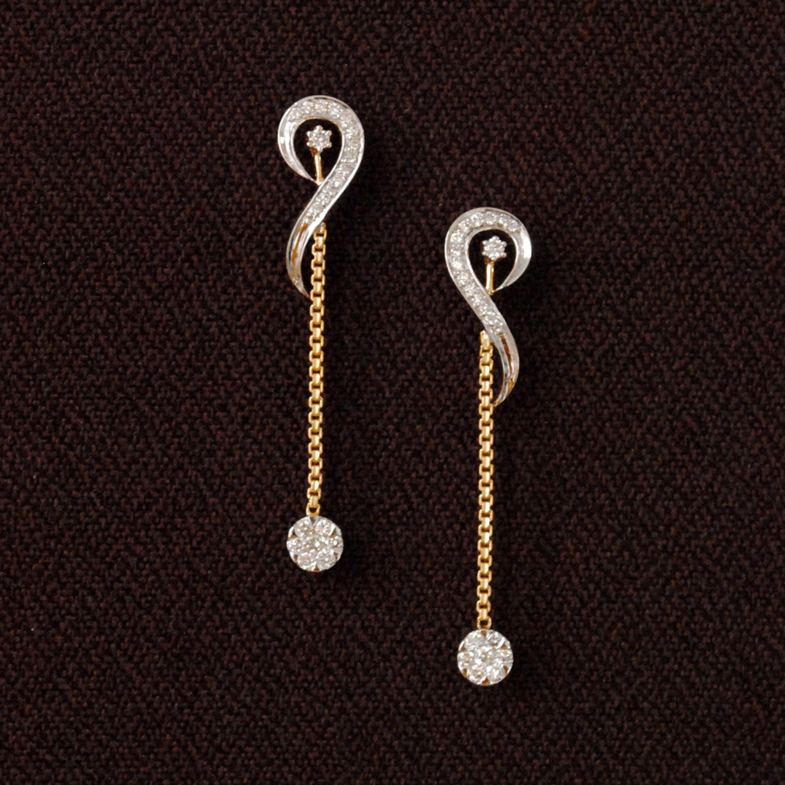 Buy Long Dangling Diamond and Chain Earrings 14K Solid Gold Online in ...