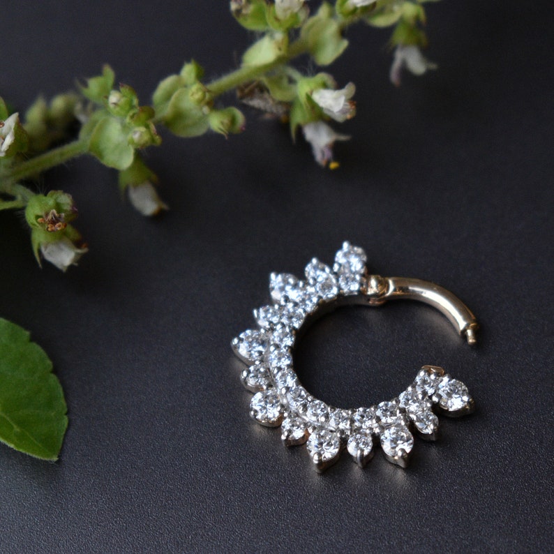 Natural Diamond Septum Daith Ring in 14K Solid Gold 16g 18g | Etsy