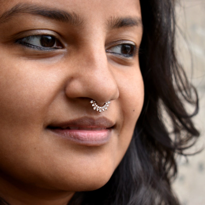 Natural Diamond Septum Daith Ring in 14K Solid Gold 14g 16g | Etsy