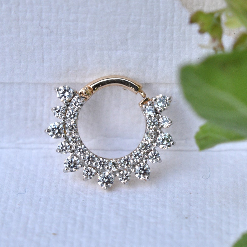 Natural Diamond Septum Daith Ring in 14K Solid Gold 16g 18g | Etsy