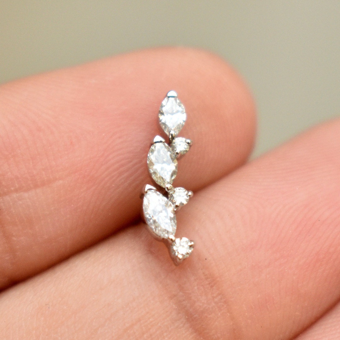 Natural Diamond Curved Helix Conch Stud, 14k 18k Solid Gold Bar ...