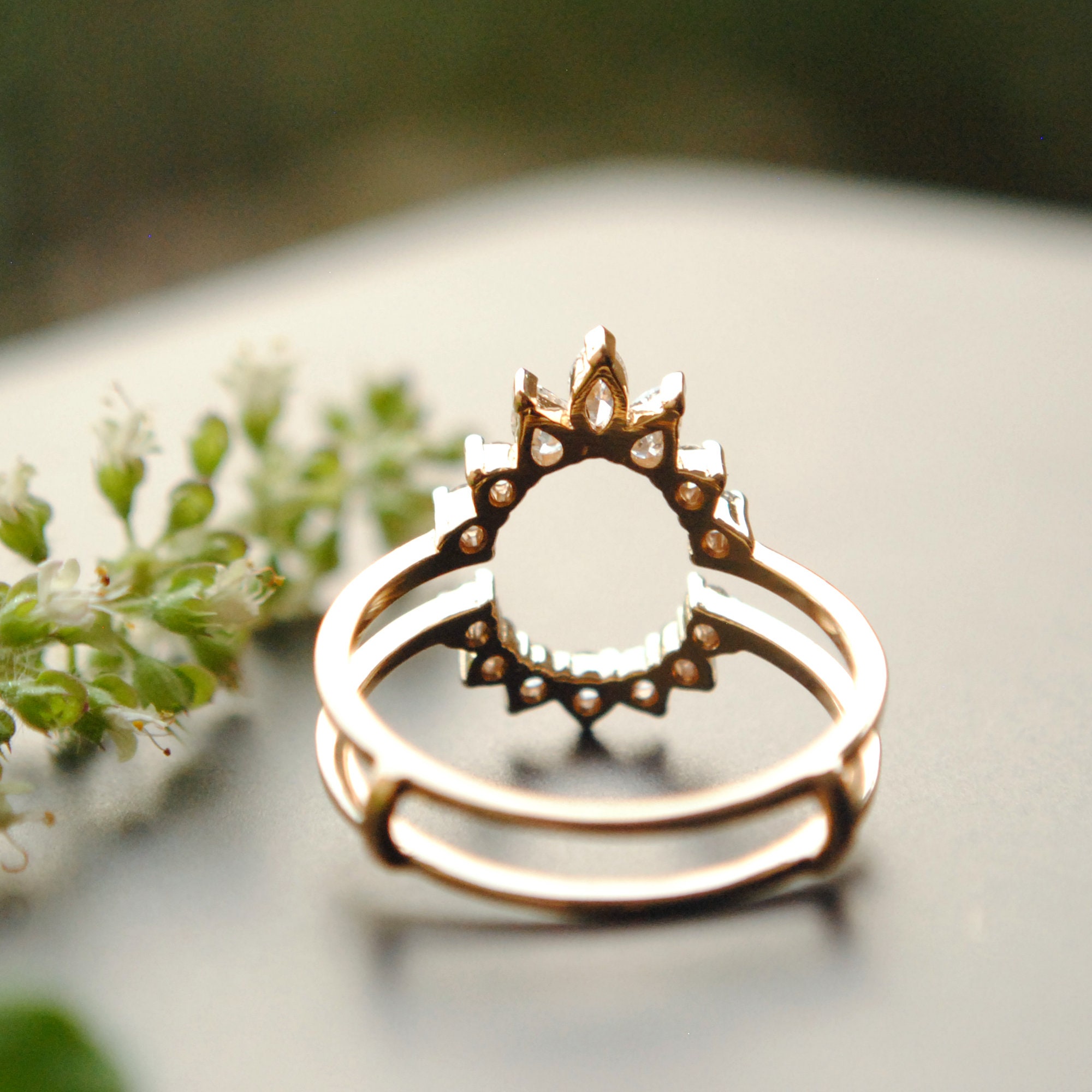 Diamond Ring Guard Enhancer for Oval Engagement Ring 14K Gold | Etsy