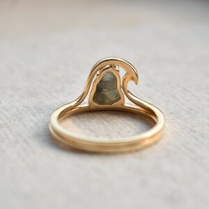 Gray Rough Diamond Wave Ring Set, 14K Solid Yellow Gold Rings, Ocean ...