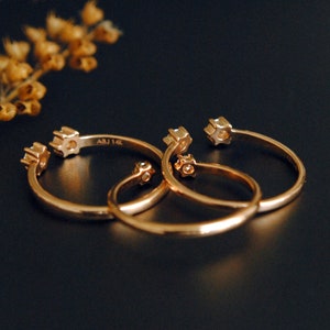 Two Diamond Open Ring, 14K Gold Stack Wedding Band, Right Hand Ring ...