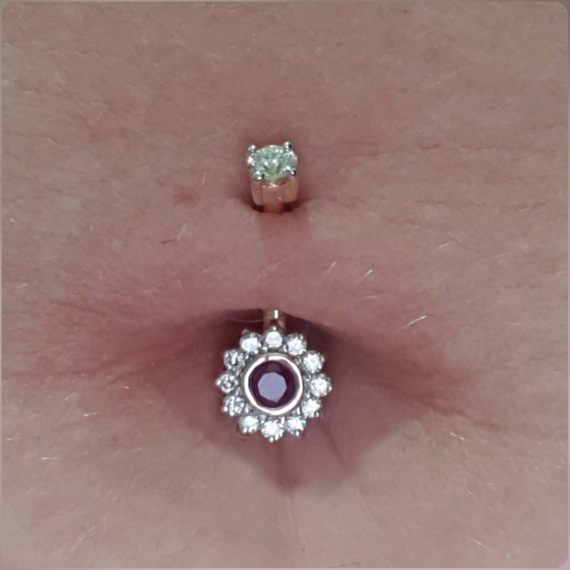 Natural Diamond and Ruby Belly Button Ring 14K Solid Gold | Etsy