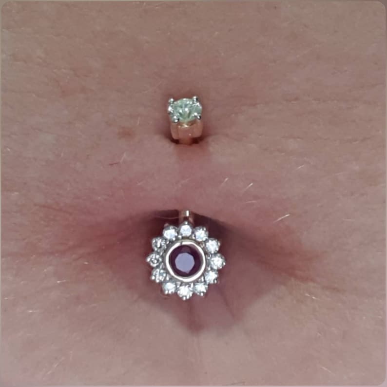 Natural Diamond and Ruby Belly Button Ring 14K Solid Gold | Etsy