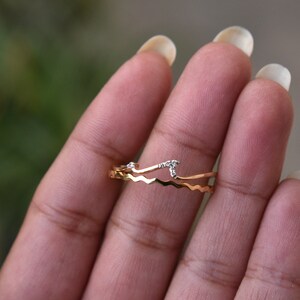 Ocean & Wave Diamond Ring Set, 14K 18K Solid Gold Gold Ocean Tide ...