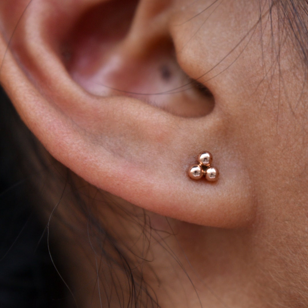 5mm Trinity Gold Ball Stud, 14k 18k Solid Gold 3 Dot Earrings, New Baby ...