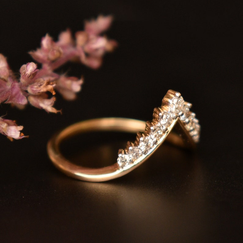 11 Diamond Deep V Chevron Stack Ring in 14K Solid Gold Crown - Etsy