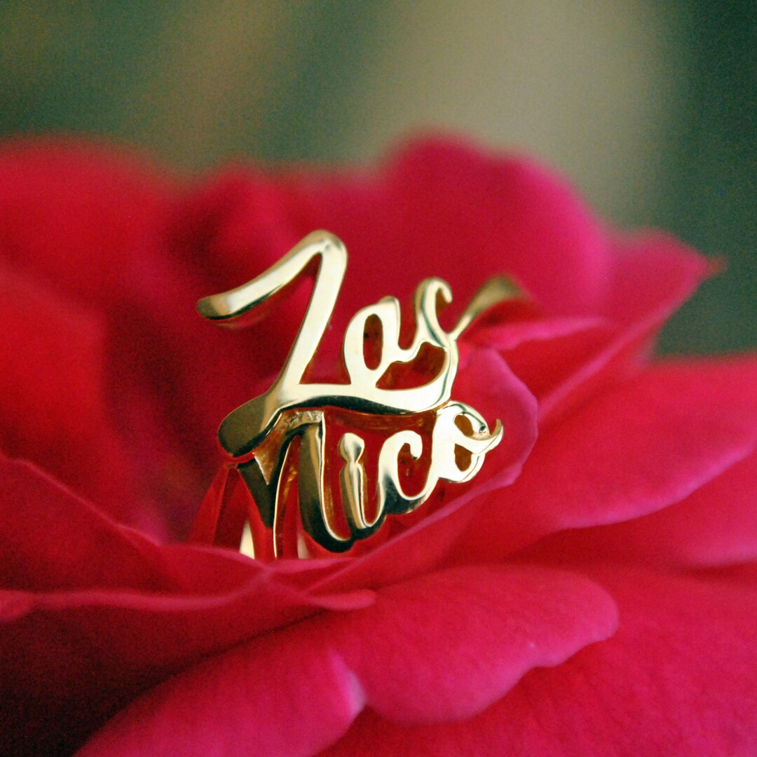 14k 18k Solid Gold Two Name Ring, Personalized 2 Name Ring Mother ...