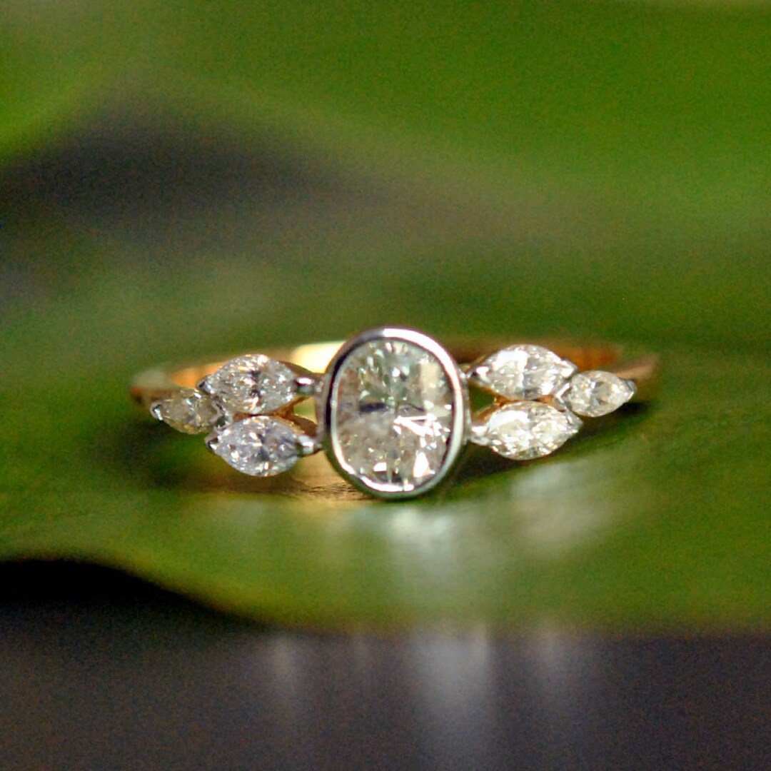 0.50ct Bezel Set Oval Diamond Engagement Ring, READY TO SHIP 14k Solid ...