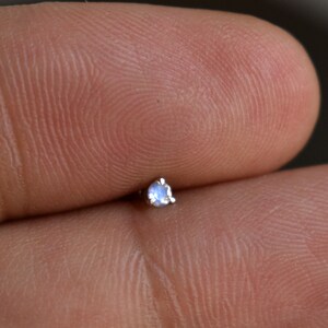 2-5mm Rainbow Moonstone Stud in 3 Prong Martini Setting, 14k Solid Gold ...