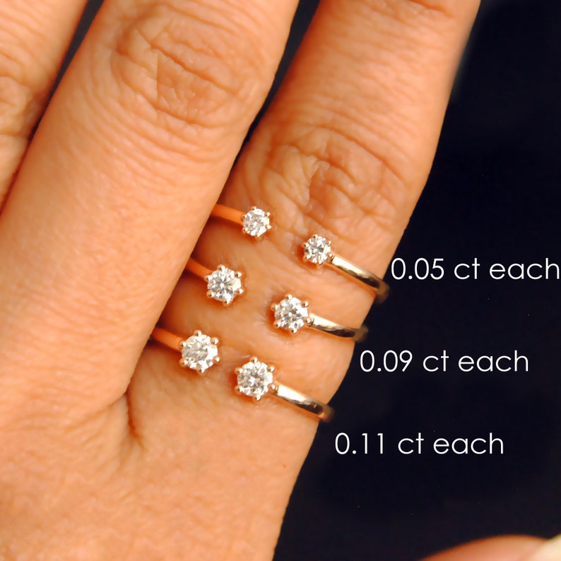 Two Diamond Open Ring 14K Gold Stack Wedding Band Right Hand - Etsy