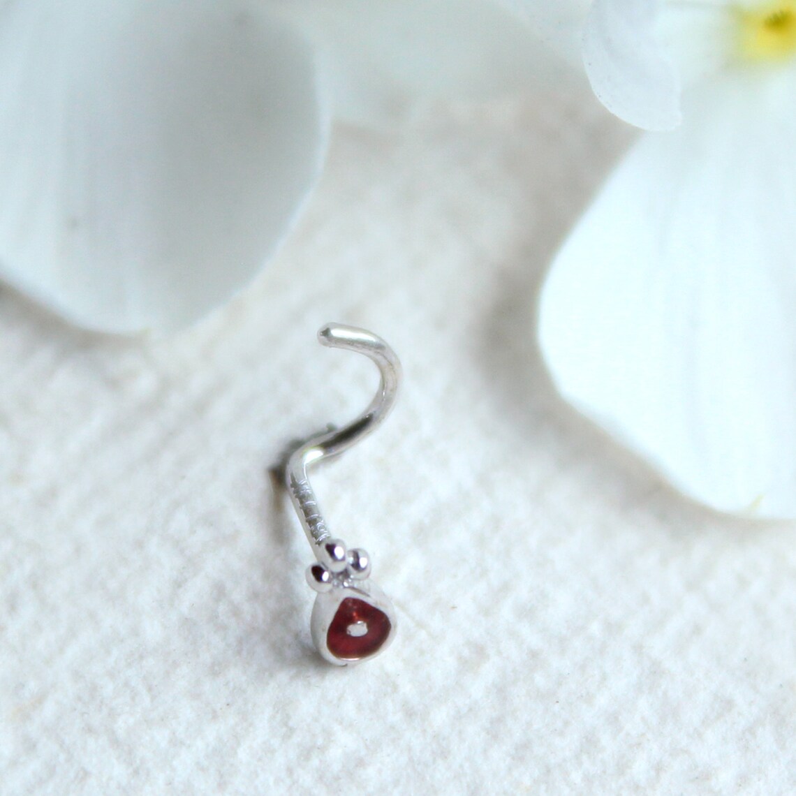 14k 18k Solid Gold Red Enamel Nose Stud, 22g C/L Twist Wire Pear ...