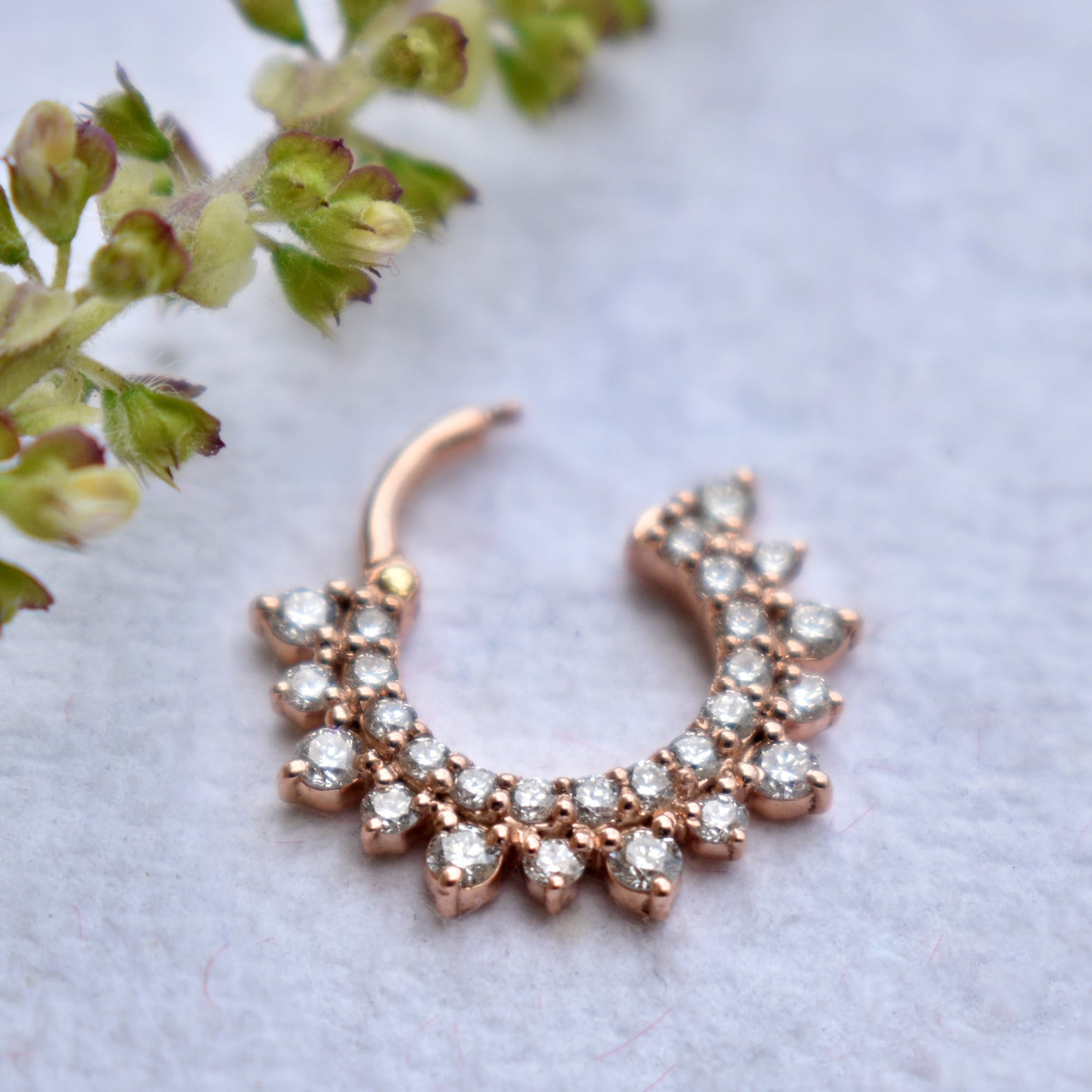 Natural Diamond Septum Daith Ring in 14K Solid Gold 14g 16g | Etsy