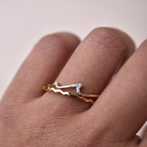 Ocean & Wave Diamond Ring Set, 14K 18K Solid Gold Gold Ocean Tide ...
