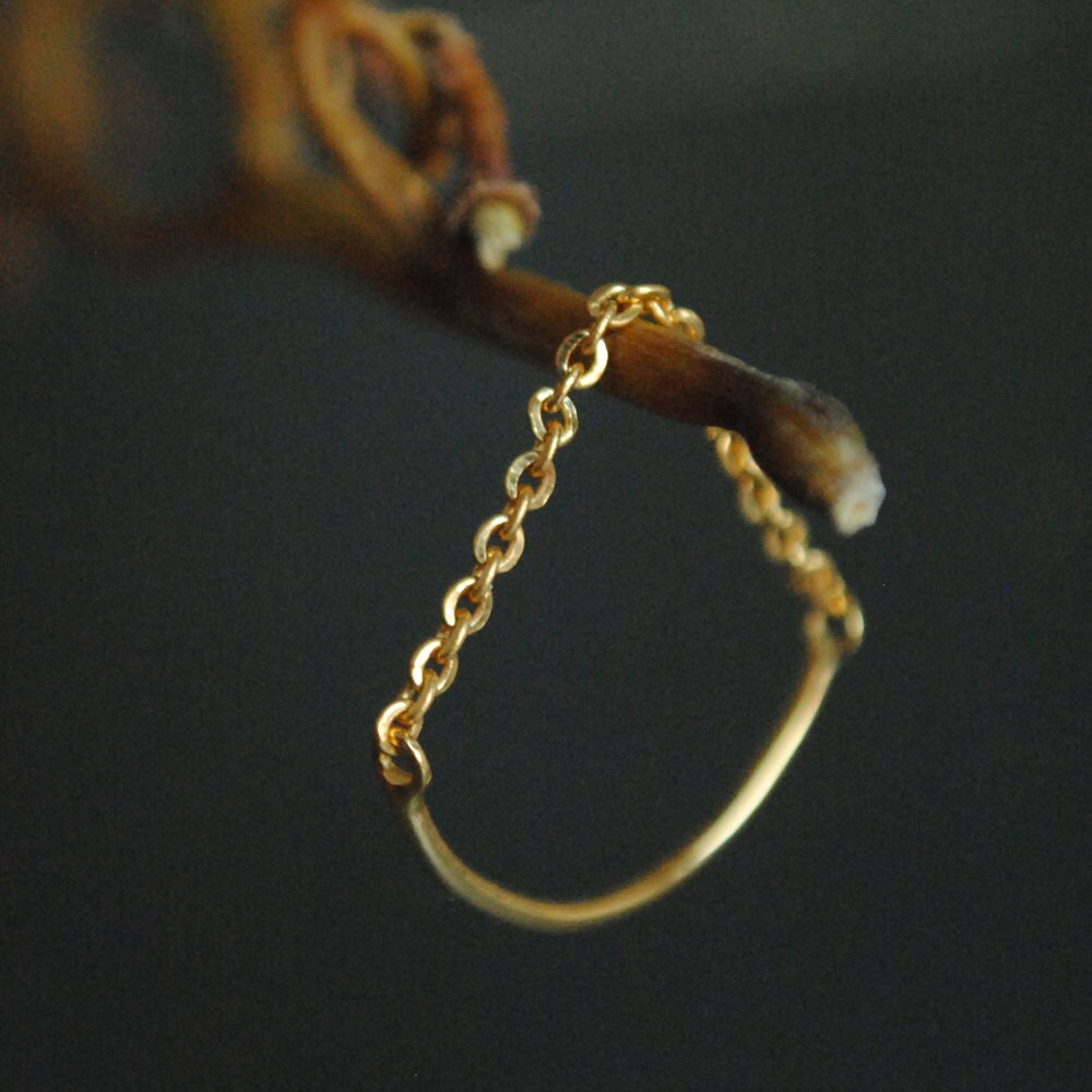 18K Solid Gold Chain & Band Ring Simple Skinny Gold Stacking | Etsy