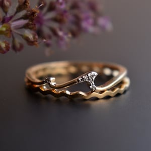 Ocean & Wave Diamond Ring Set, 14K 18K Solid Gold Gold Ocean Tide ...