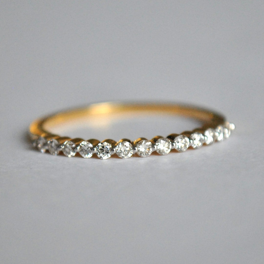 Single Prong Diamond Band in 14K Solid Gold, 2mm Half Eternity Thin ...