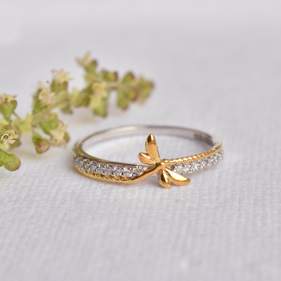 Dragonfly Ring in Sterling Silver & Natural Diamond Damselfly | Etsy