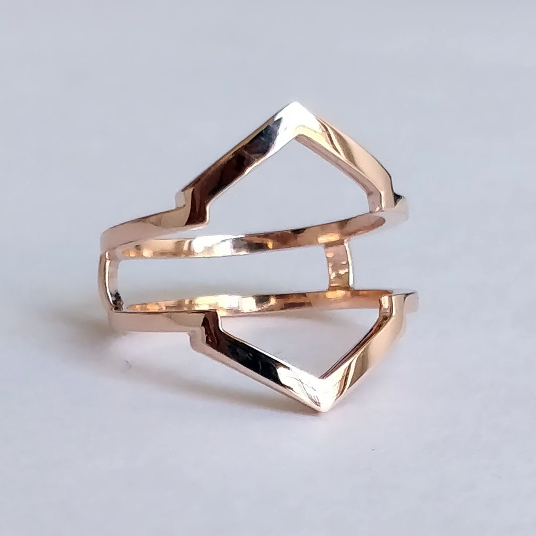 14K 18k Solid Gold Hexagon Ring Guard, Unique Engagement Ring Enhancer ...