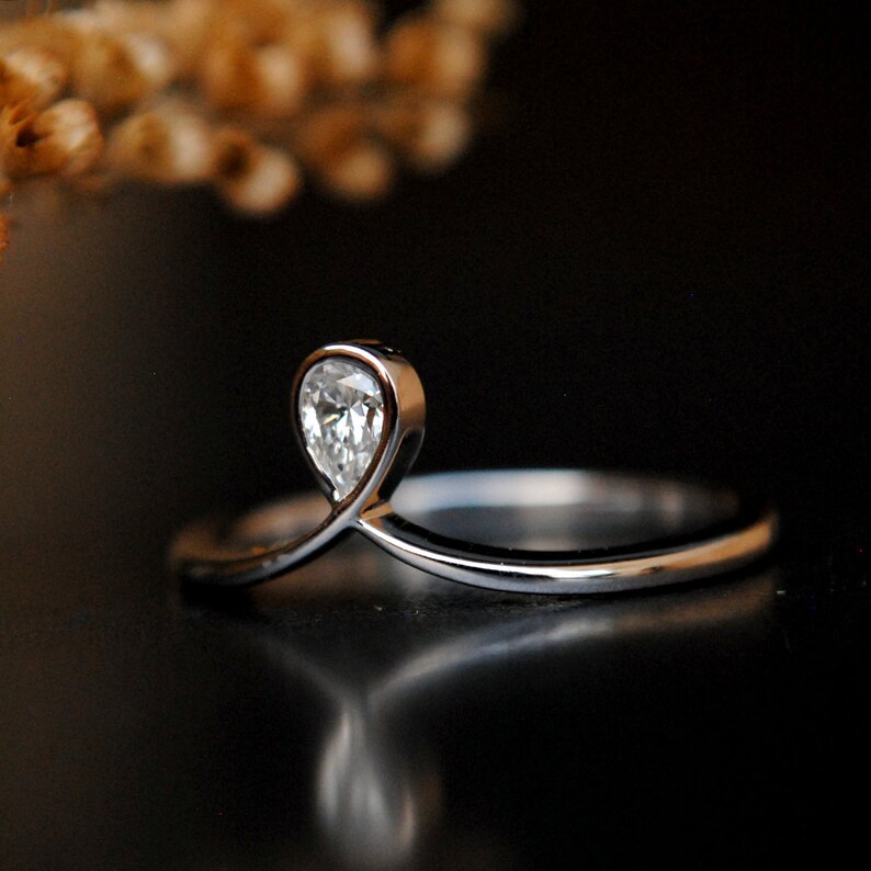 Pear Diamond Bezel Set Loop Engagement Ring in Solid 14K Gold - Etsy