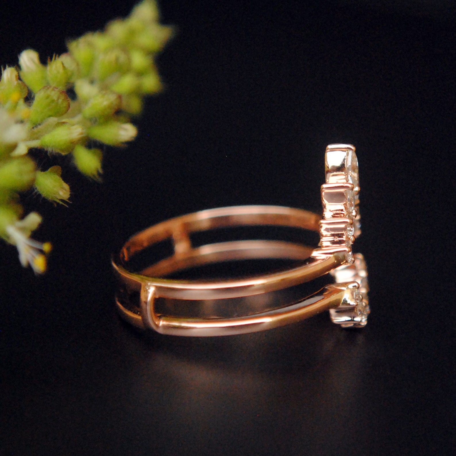 Natural Diamond Ring Guard for Pear Ring, 14k 18k Engagement Ring ...