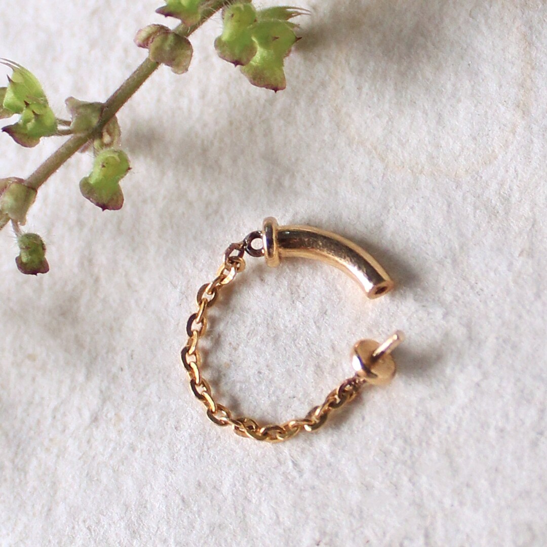 18k Solid Gold Chain Septum Ring, 12g 14g 16g Threadless Push Curved ...