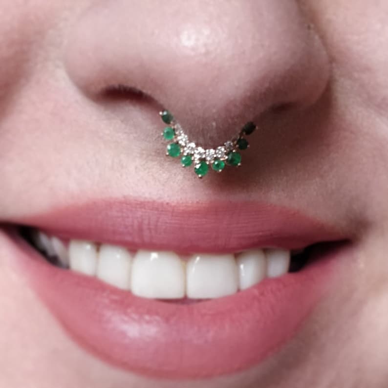 6mm 13mm Emerald Diamond Septum Daith Ring 14K 18K Solid - Etsy
