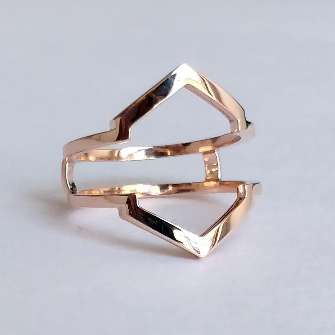 14K 18k Solid Gold Hexagon Ring Guard, Unique Engagement Ring Enhancer ...