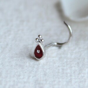 14k 18k Solid Gold Red Enamel Nose Stud, 22g C/L Twist Wire Pear ...